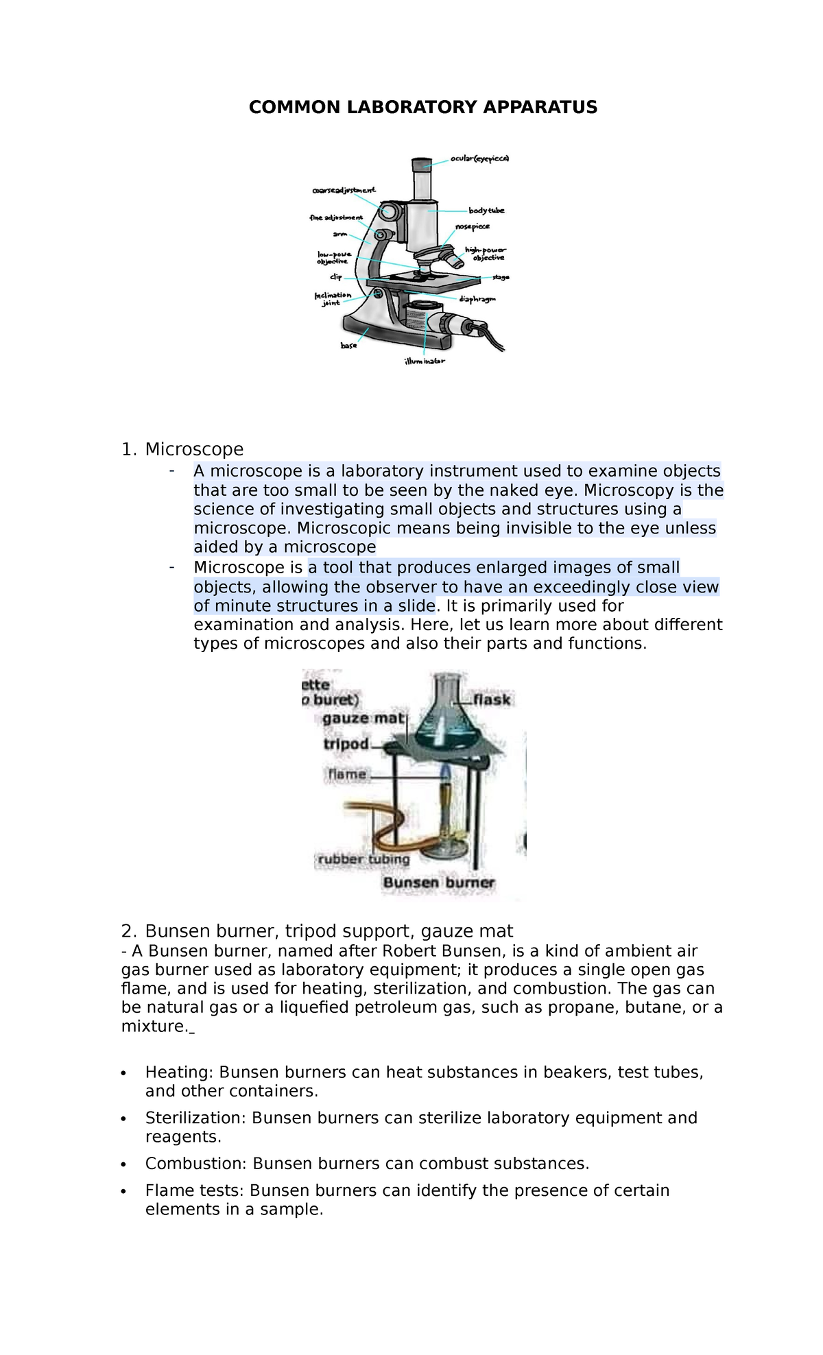 Genchem copy - conversion - COMMON LABORATORY APPARATUS 1. Microscope A ...