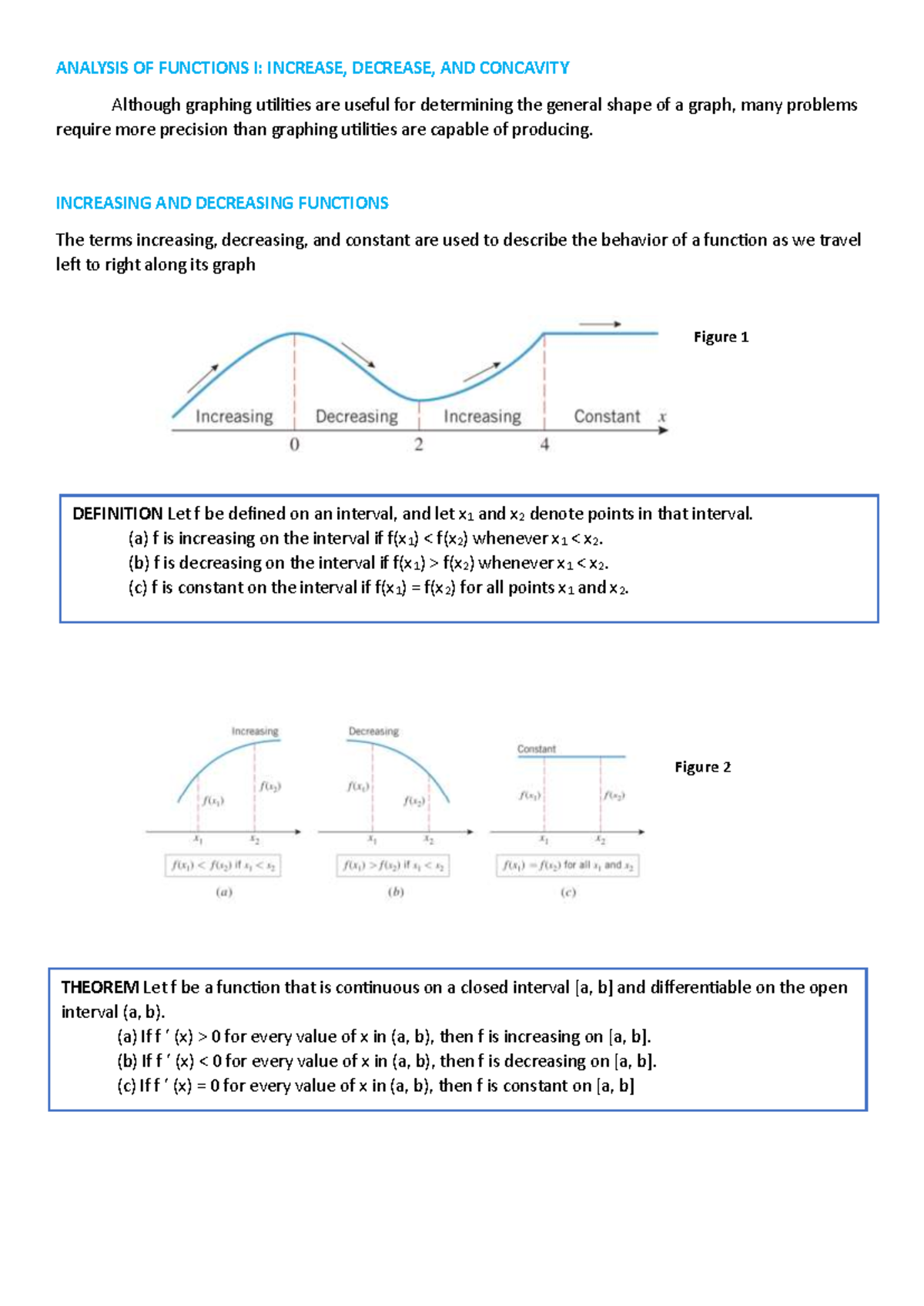 ANALYSIS OF FUNCTIONS I: INCREASING, DECREASING, AND CONCAVITY - Studocu