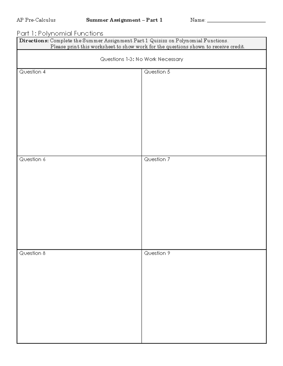 AP Pre-Calc Summer Assignment Part 1 Workspace 2 - AP Pre-Calculus ...