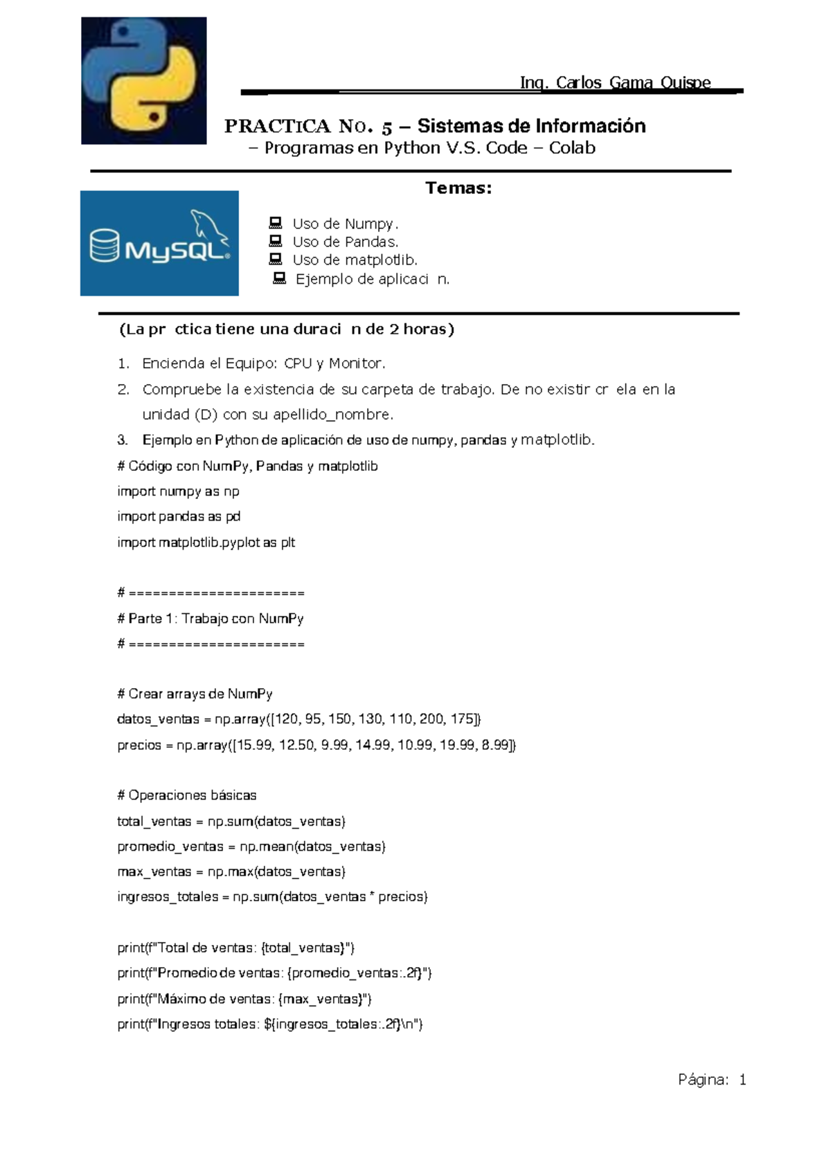 SI-05 - Laboratorio 5: Uso de Numpy, Pandas y Matplotlib en Python - Studocu
