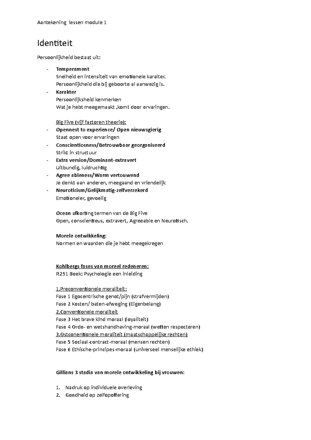 Psychologie Module 1: Identiteit en Morele Ontwikkeling in Alkmaar ...