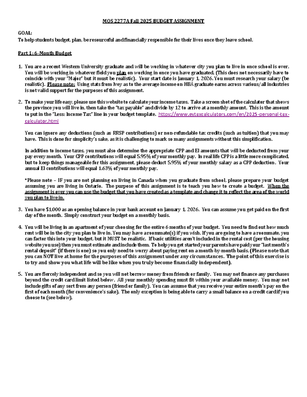 MOS 2277A Fall 2025 Budget Assignment: Financial Planning Guide - Studocu