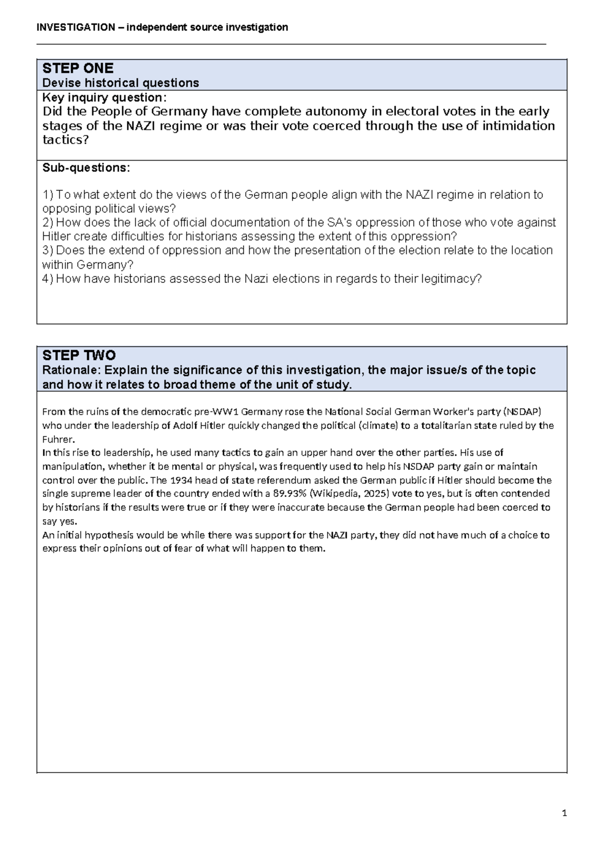 AHMH12 - Independent Source Investigation: Coercion in Nazi Electoral ...