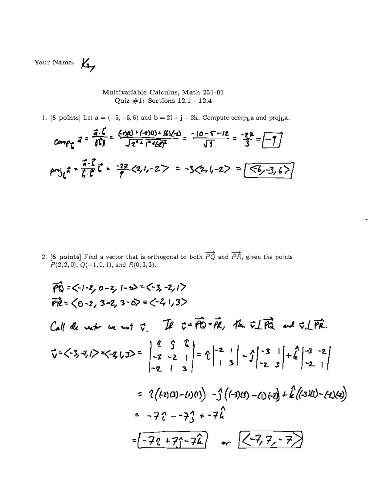 Math Quiz (Sections 12.1 - 12.4) on Multivariable Calculus - Studocu