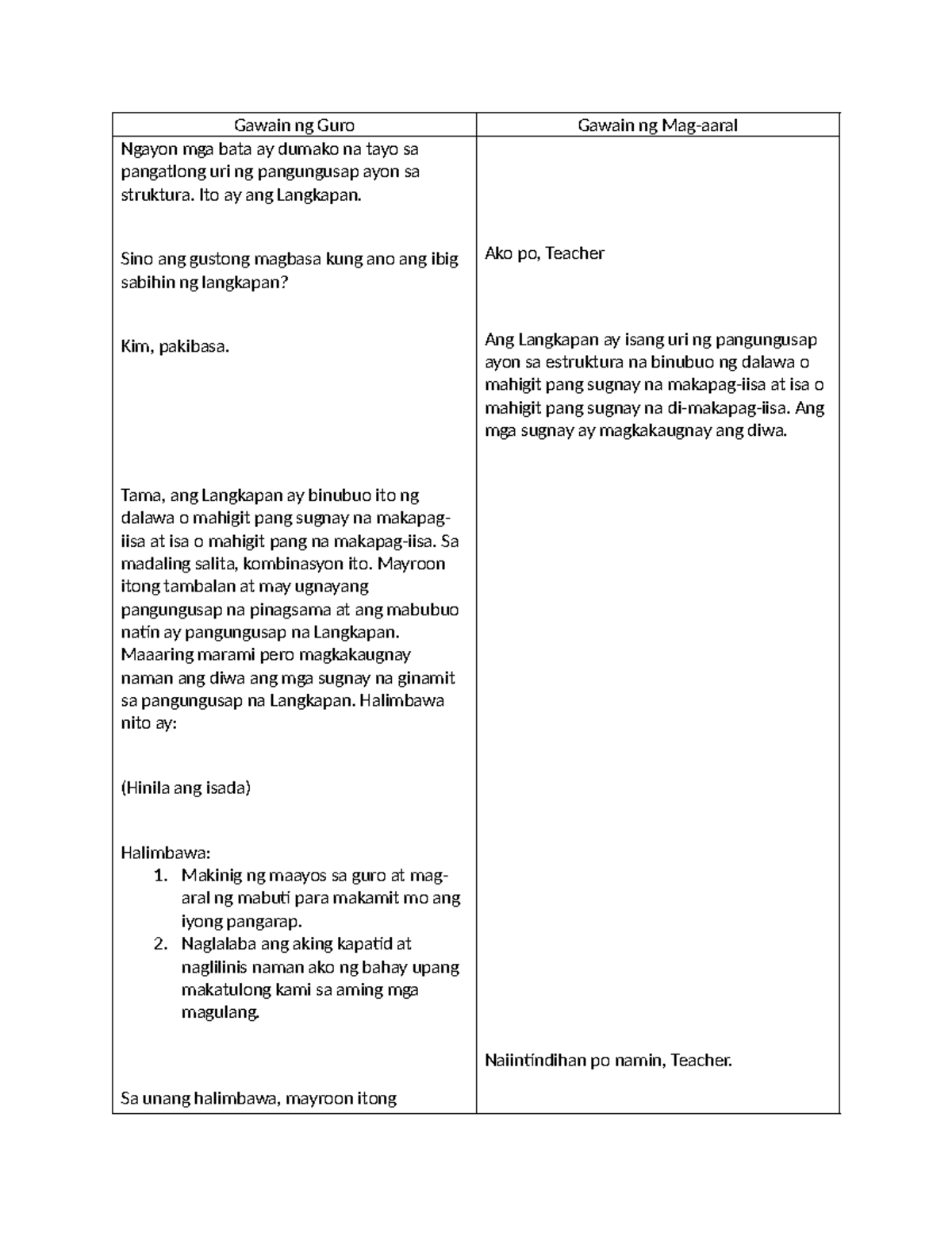 Langkapan: Pagsusuri ng Iba't Ibang Uri ng Pangungusap - Studocu