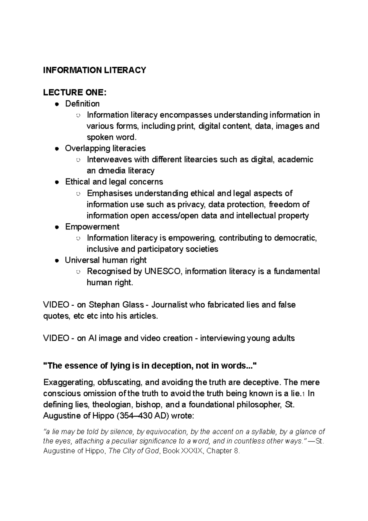 WRIT1002 - Information Literacy Lecture One: Understanding Truth and ...