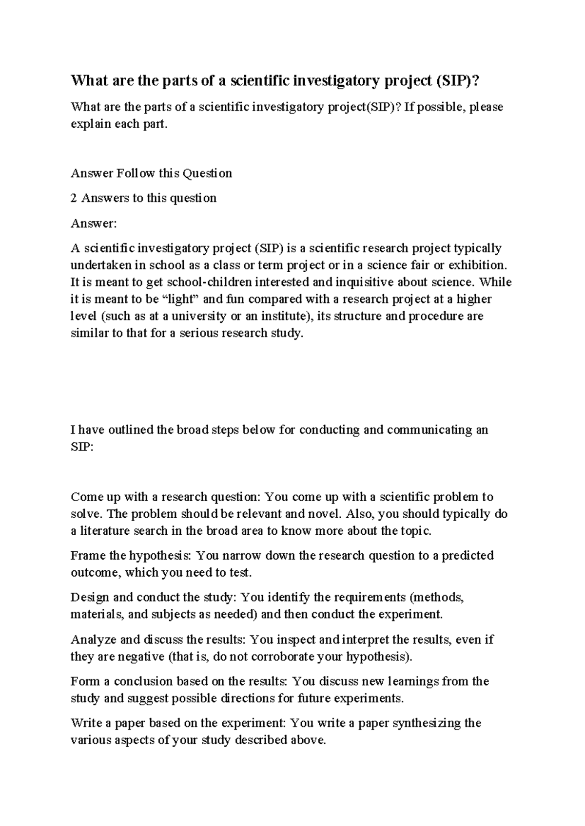 Parts of a Scientific Investigatory Project (SIP) Explained - Studocu