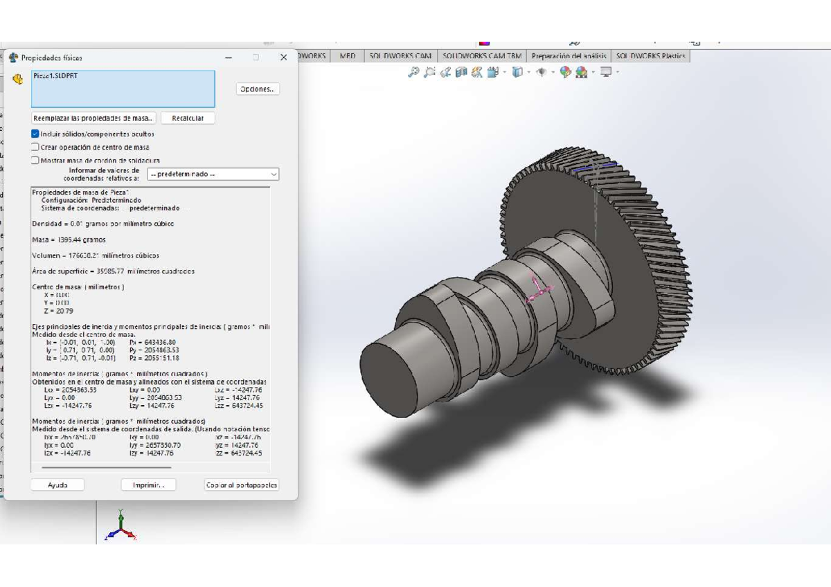 Pieza 1 3ra unidad 3D DA - Dibujo en clase - Propiedades físicas x DWORKS MBD SOLIDWORKS CAM ...