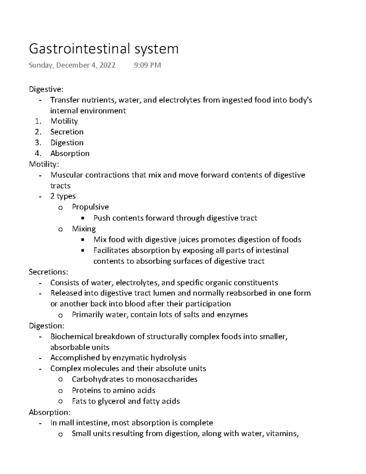 Gastrointestinal system - Digestive: Transfer nutrients, water, and ...