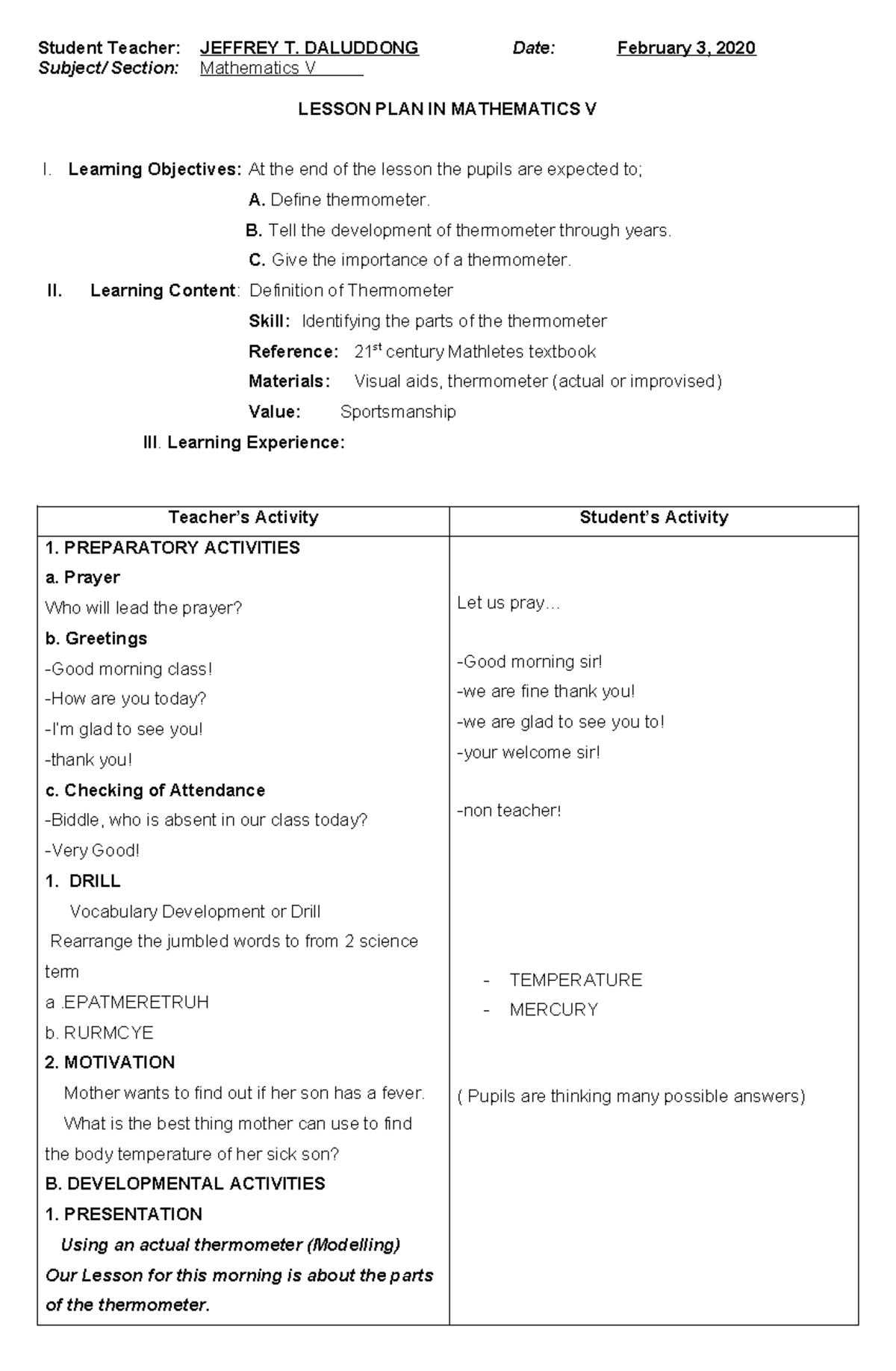 LP-6 - QUARTER 4 LESSON PLAN IN MATHEMATICS GRADE 5 - Student Teacher ...
