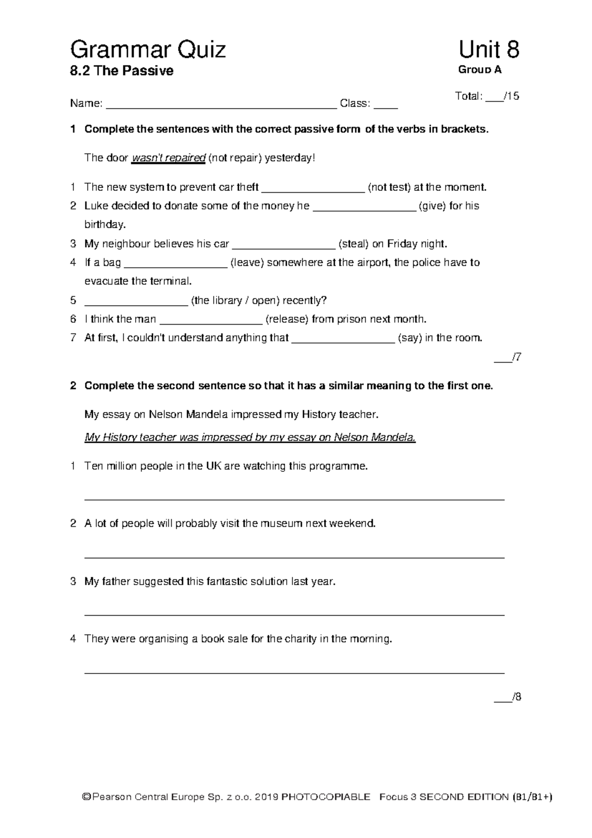 Grammar Quiz - Unit 8: Passive Voice & Form Completion - Studocu