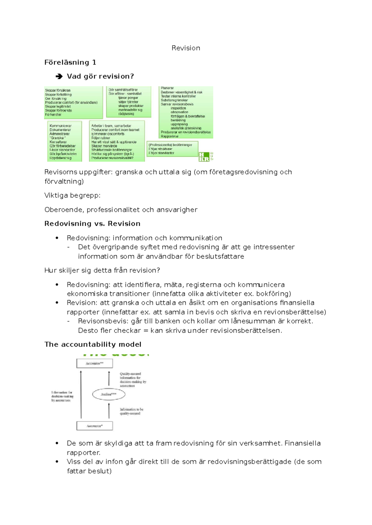 Revision - Anteckningar från Föreläsning 1: Vad gör revision? - Studocu