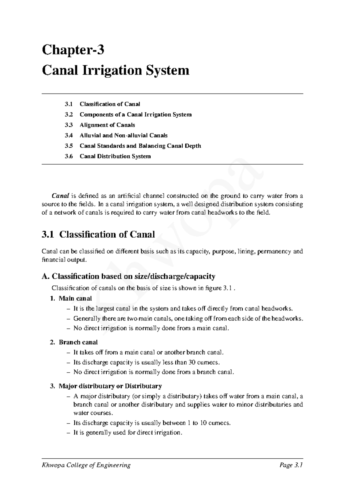 Chapter 03: Canal Irrigation System Overview and Components - Studocu