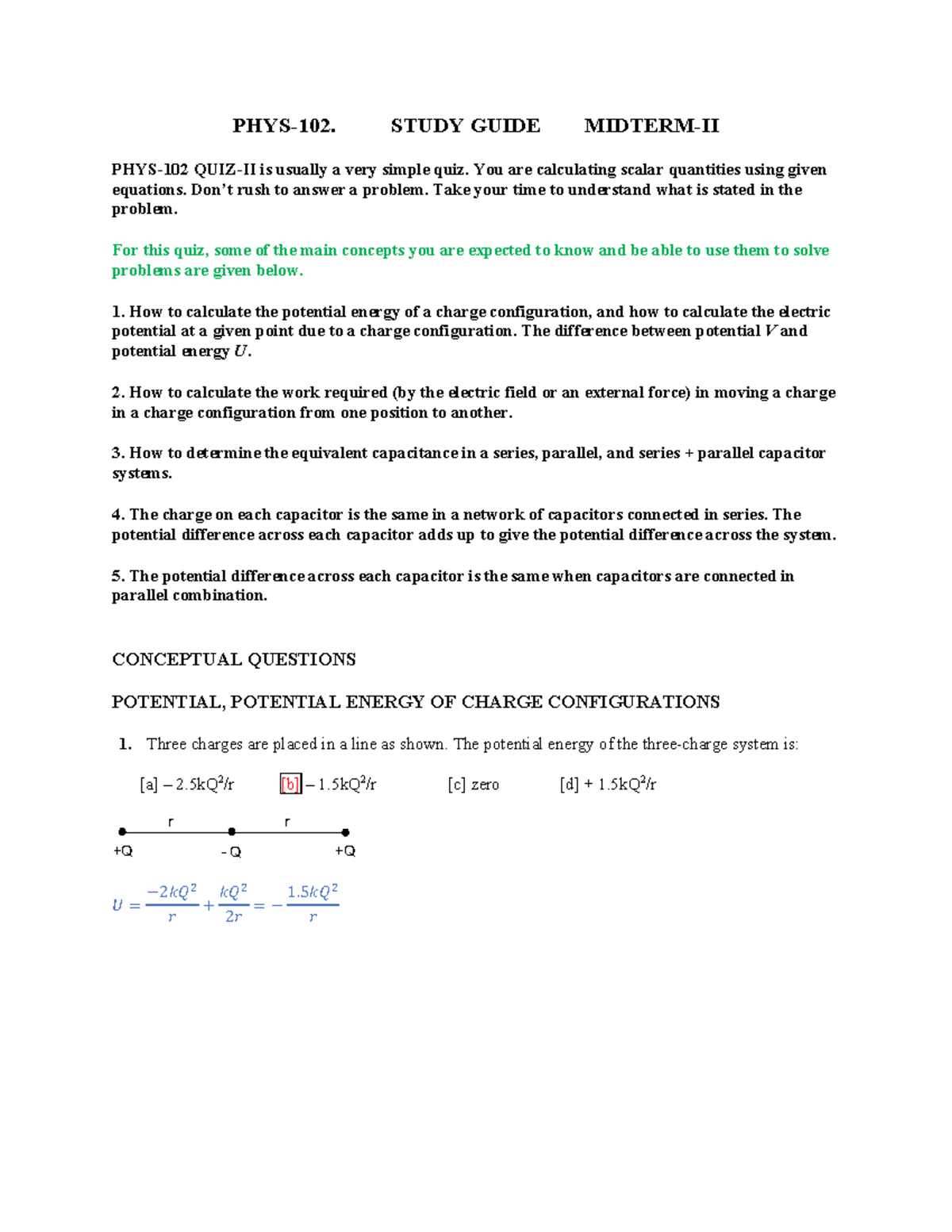 Midterm 2 Study Guide: Electric Potential & Capacitor Concepts - Studocu