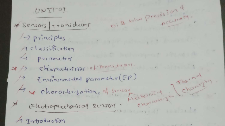 Electronic Sensors Unit 1: Principles, Types, and Characteristics - Studocu