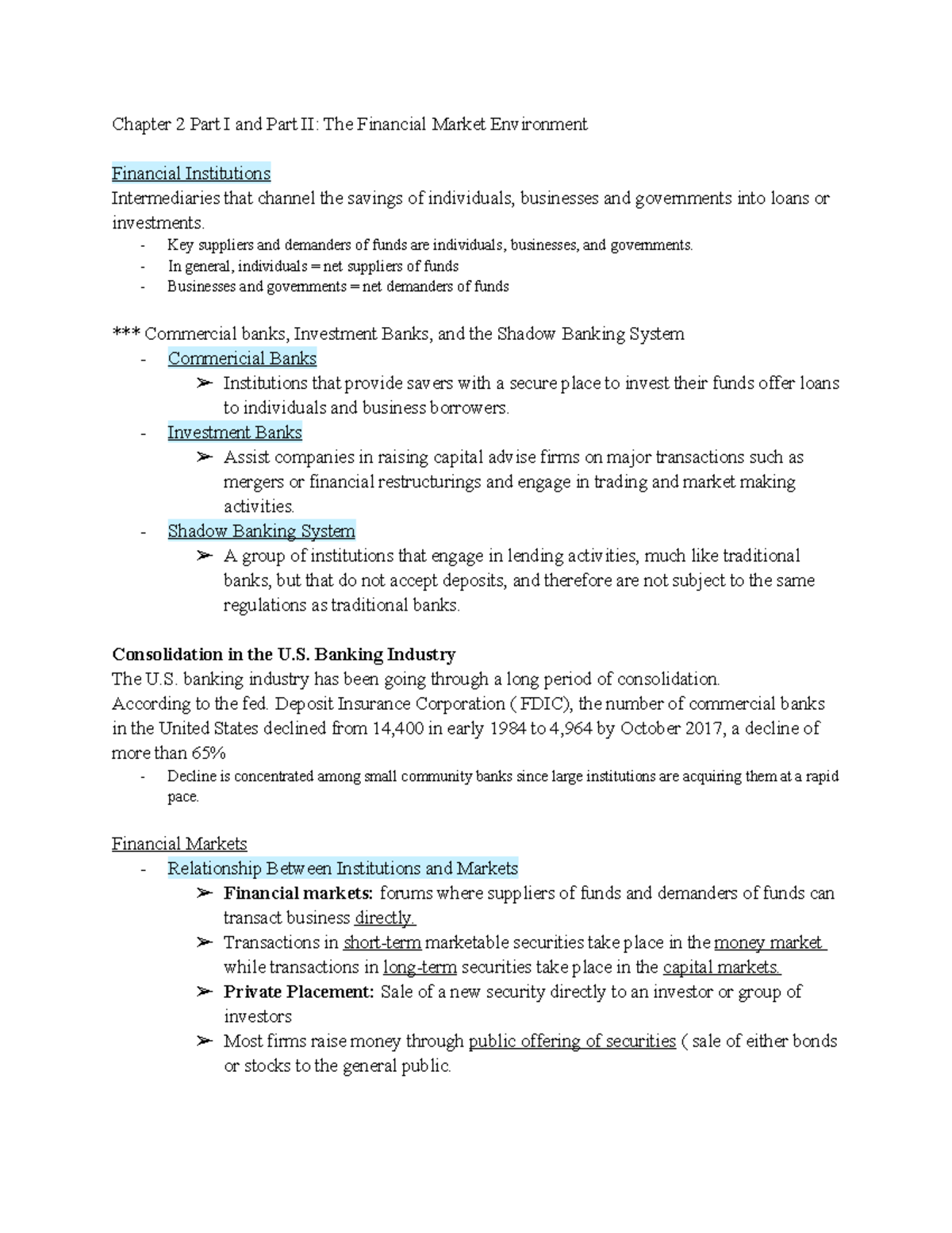 Chapter 2: Overview of Financial Market Structures & Institutions - Studocu