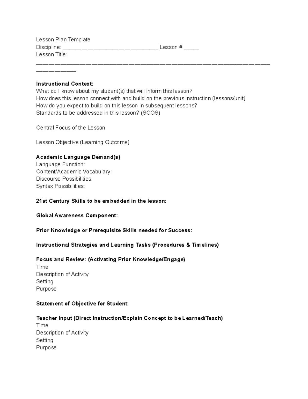 Lesson Plan Template 2022 - Lesson Plan Template Discipline