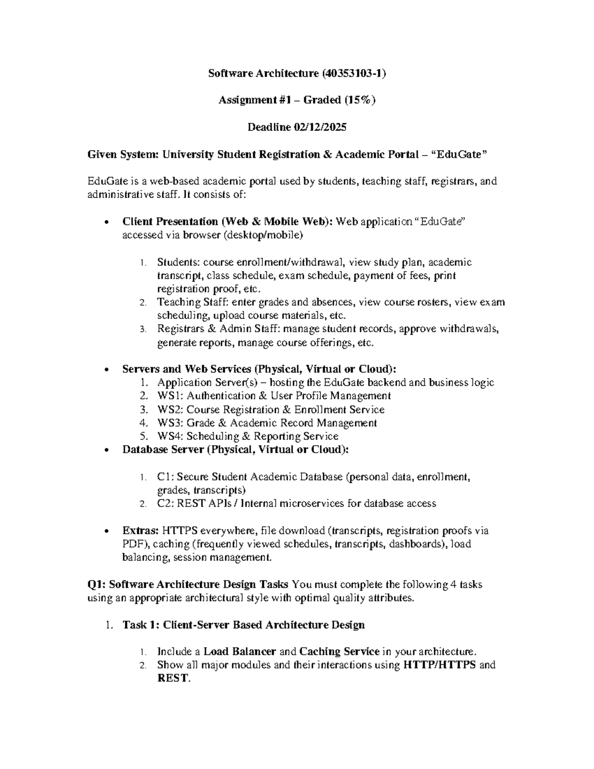 Software Architecture Assignment 1 SA Sec Sem 24-25: EduGate System ...