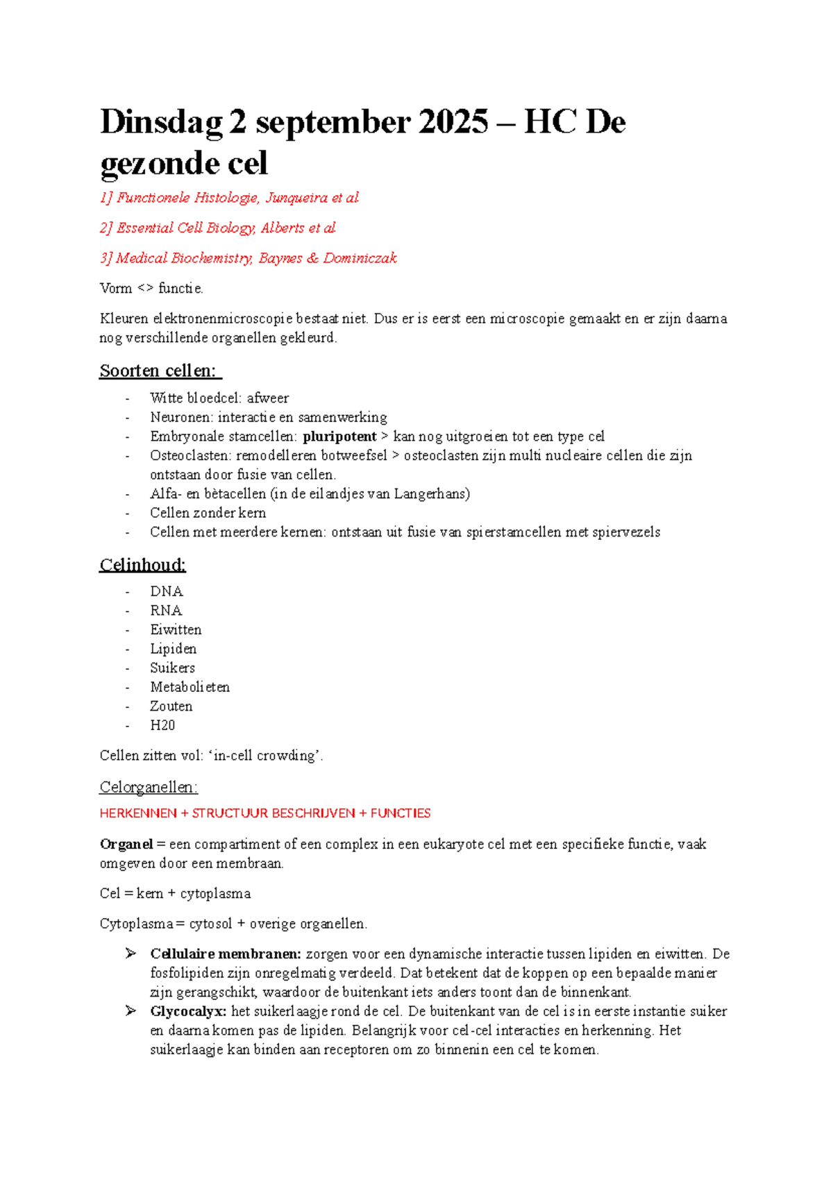 HC De gezonde cel: Functionele Histologie en Celstructuur (02-09-2025 ...