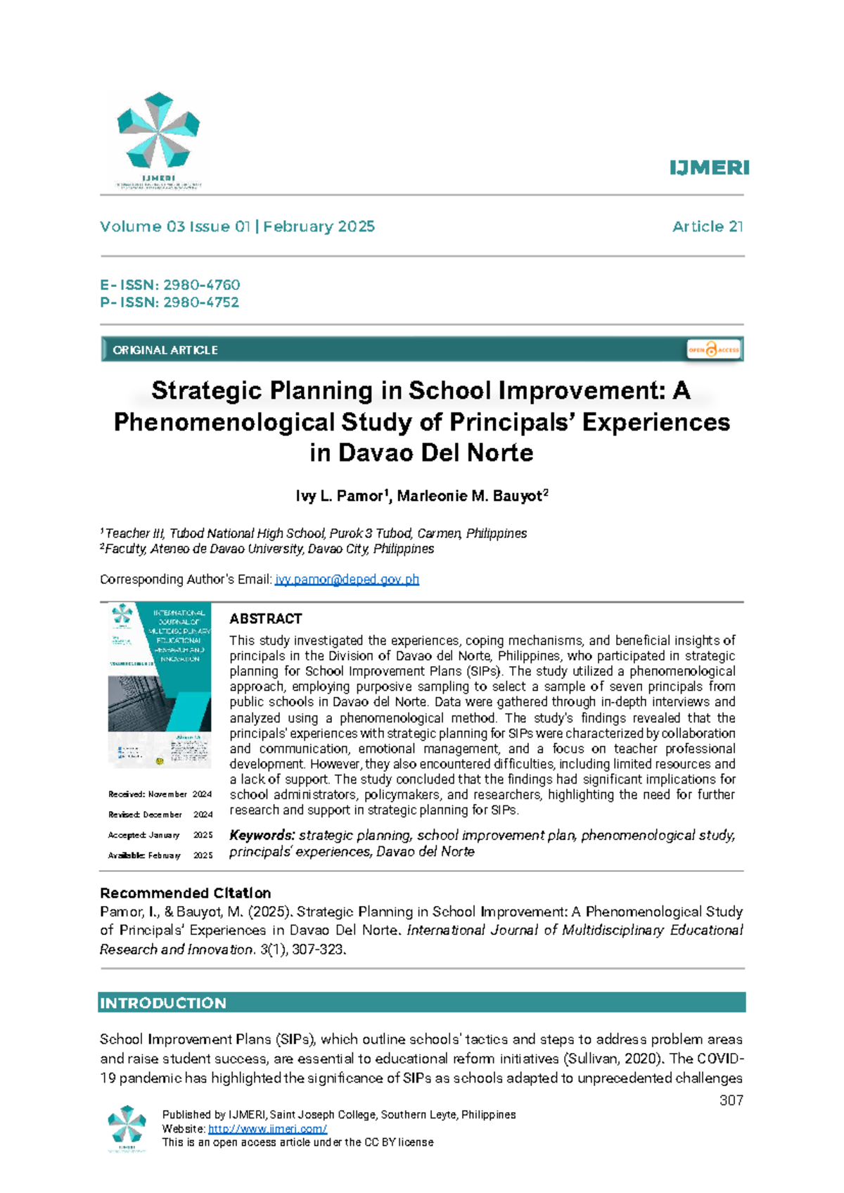 Strategic Planning for School Improvement: Insights from Davao Del ...