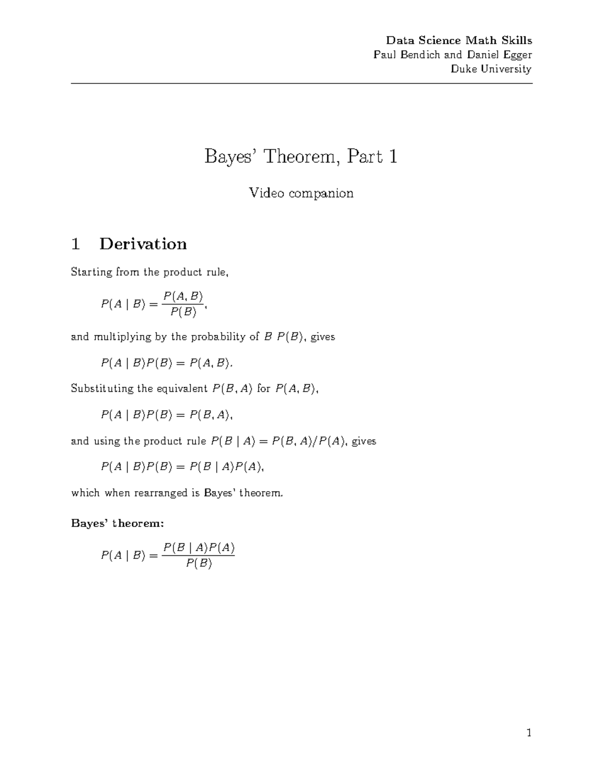 Bayes Theorem: Data Science Math Skills (Part 1) - Studocu