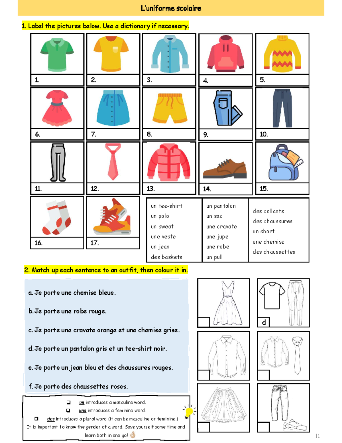 French Clothing Vocabulary & Activities - Holiday Homework - Studocu