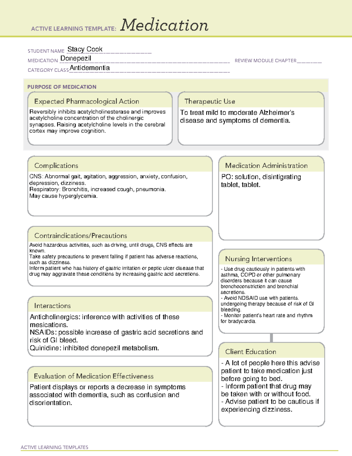 Medication Template - Donepezil - ACTIVE LEARNING TEMPLATES Medication ...