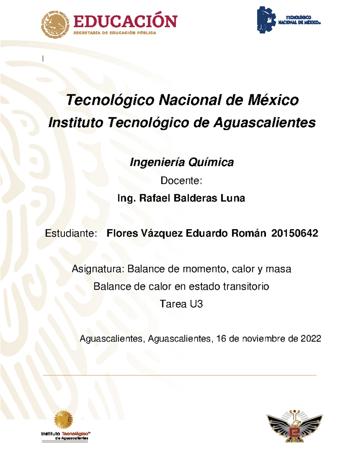 Tarea U3 Eduardo Flores - Balances de materia y energía (BME ...