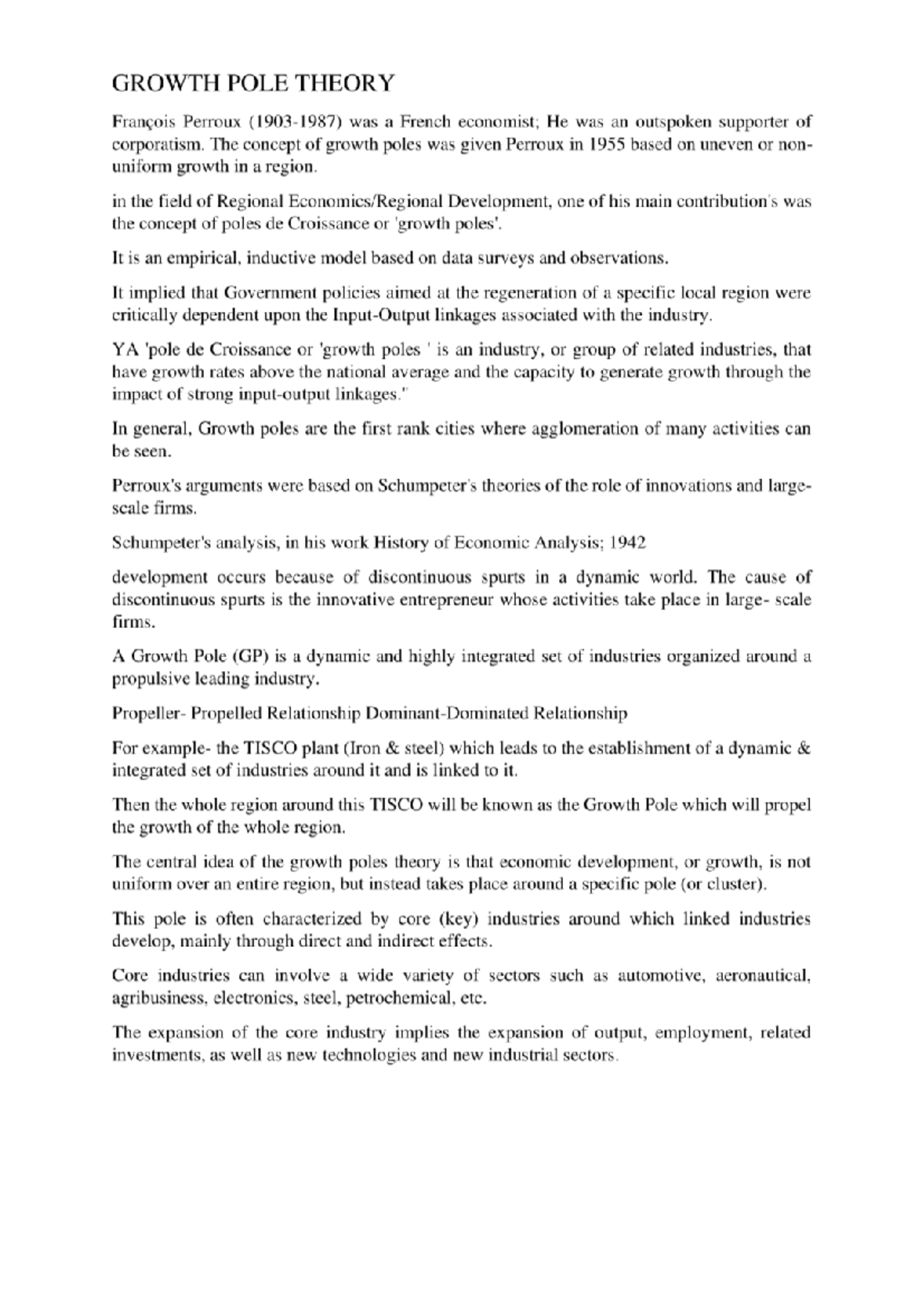 Growth Pole Theory: An Analysis of Economic Development Centers - Studocu