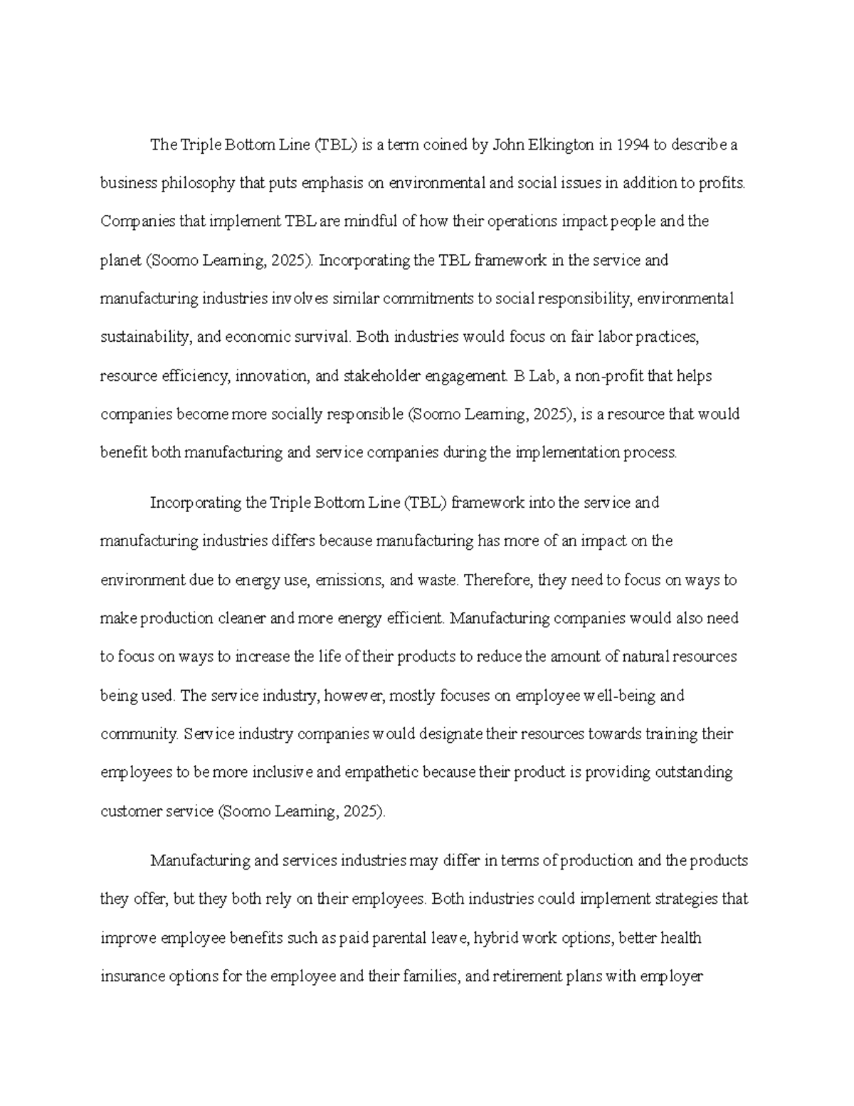 Module 1 Assignment: Understanding the Triple Bottom Line (TBL) - Studocu