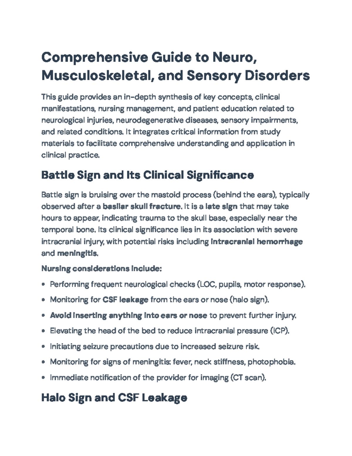 Comprehensive Overview of Neuro, Musculoskeletal, and Sensory Disorders ...