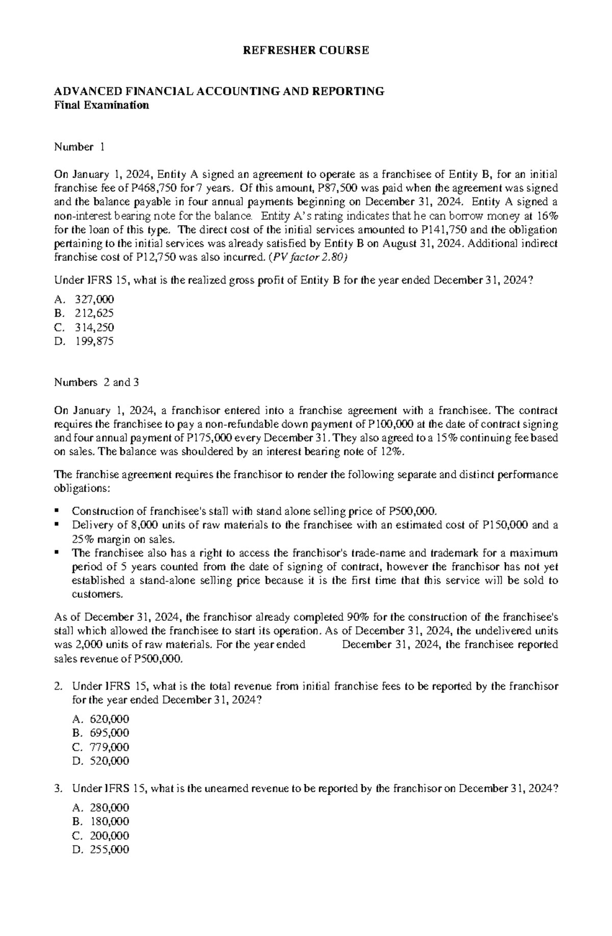 AFAR 2024 Final Exam: Advanced Financial Accounting Refresher Course ...