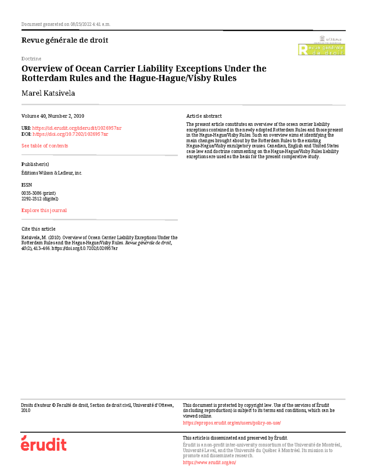 Overview of Ocean Carrier Liability Exceptions: Rotterdam Rules ...