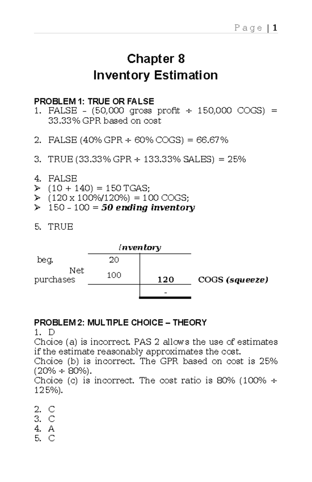 Chapter 8 Inventory Estimation Problems and Solutions (SOL) - Studocu
