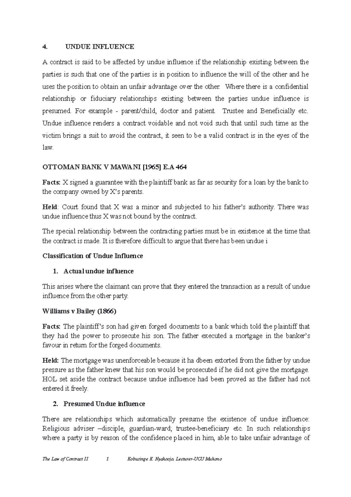 The Law of Contract II: Undue Influence Explained - Studocu