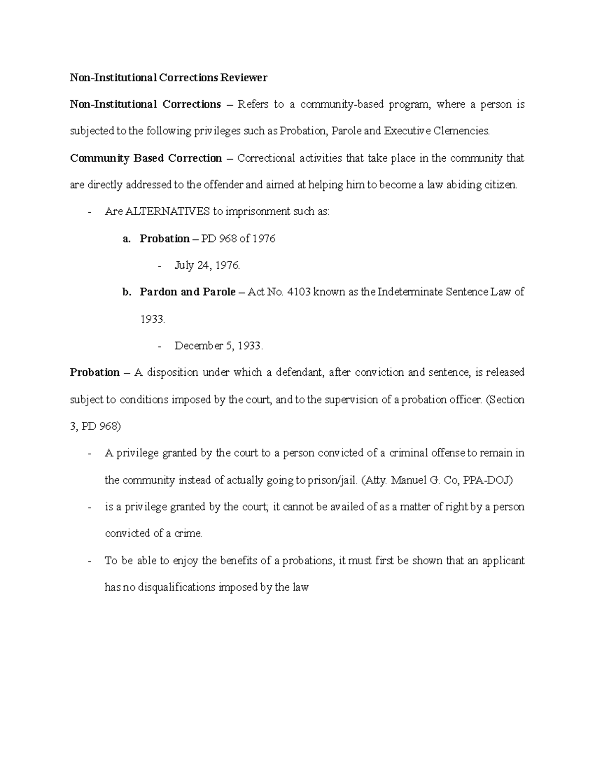 Non-Institutional Corrections Midterm Reviewer (Course Code: NIC-101 ...