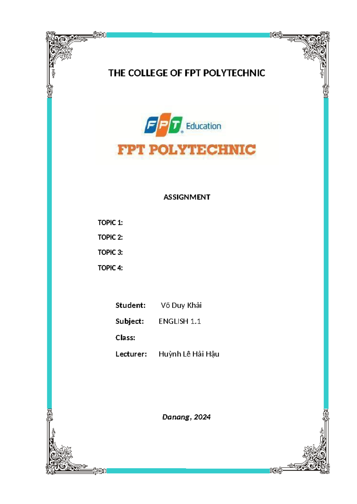 Bìa mẫu - sssss - Dự án mẫu - THE COLLEGE OF FPT POLYTECHNIC ASSIGNMENT ...