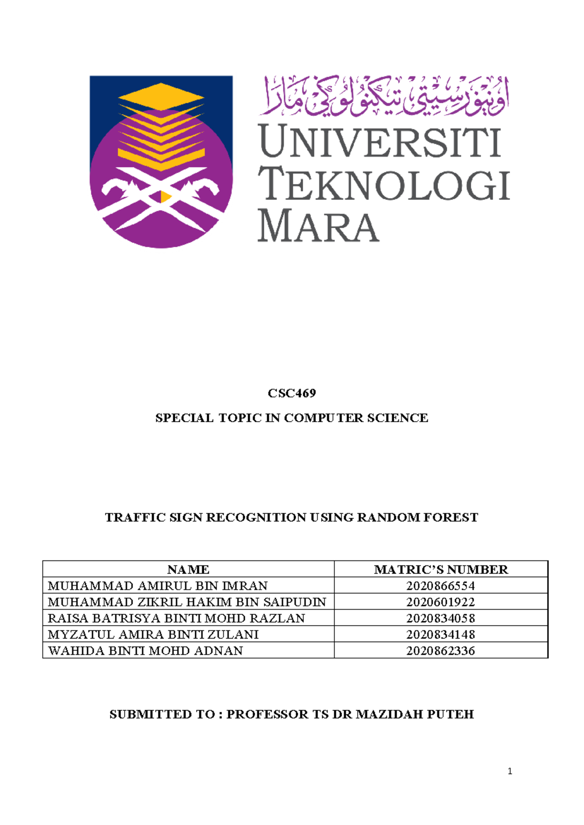 Traffic Sign Recognition Proposal Using Random Forest (CSC649) - Studocu