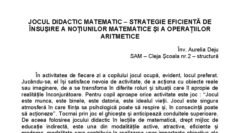 Joc Didactic Matematic: Strategii Eficiente pentru Învățare - Înv ...