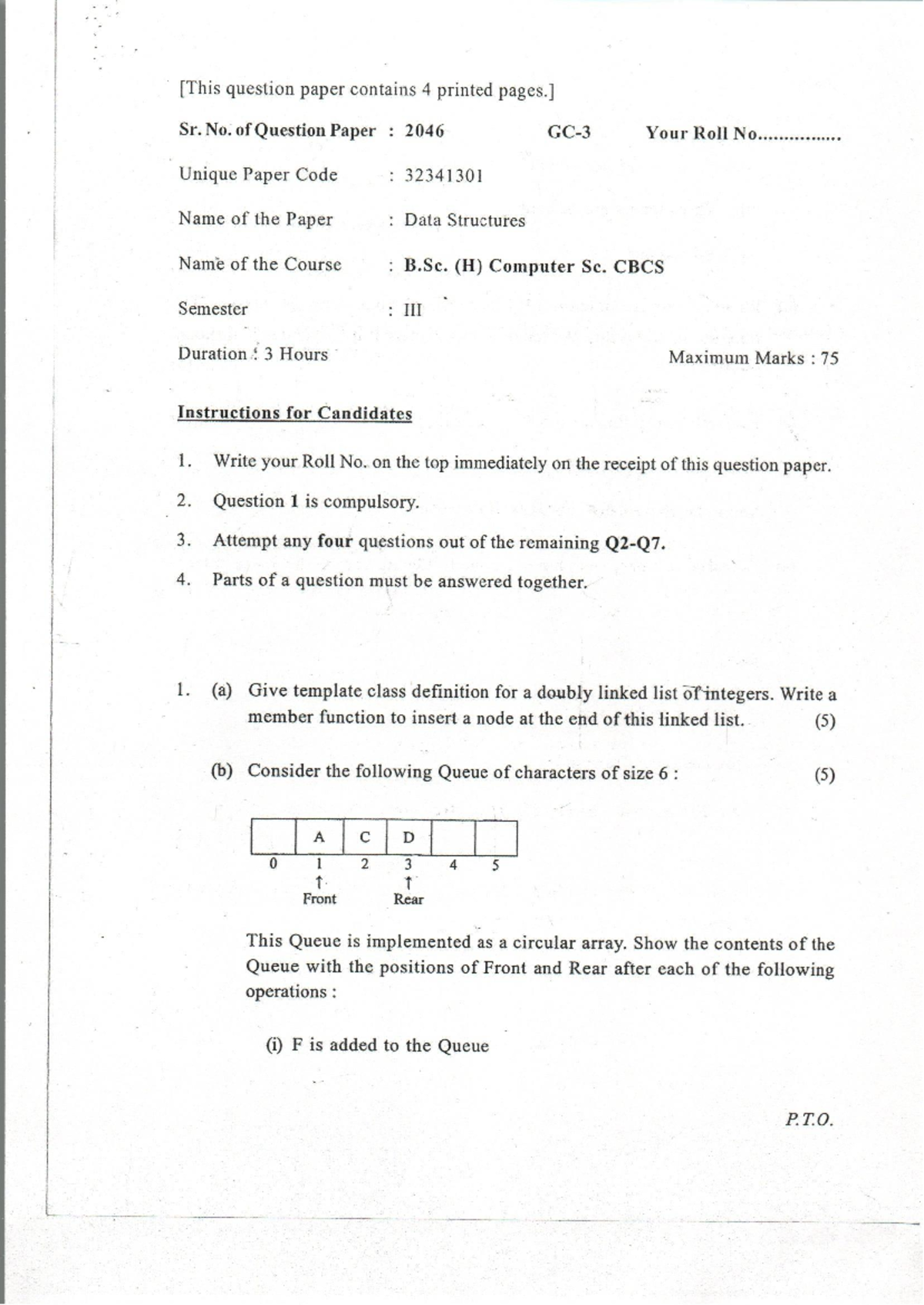 2016 Data Structures - Question Paper (B.Sc. CBCS Sem 3) - Studocu