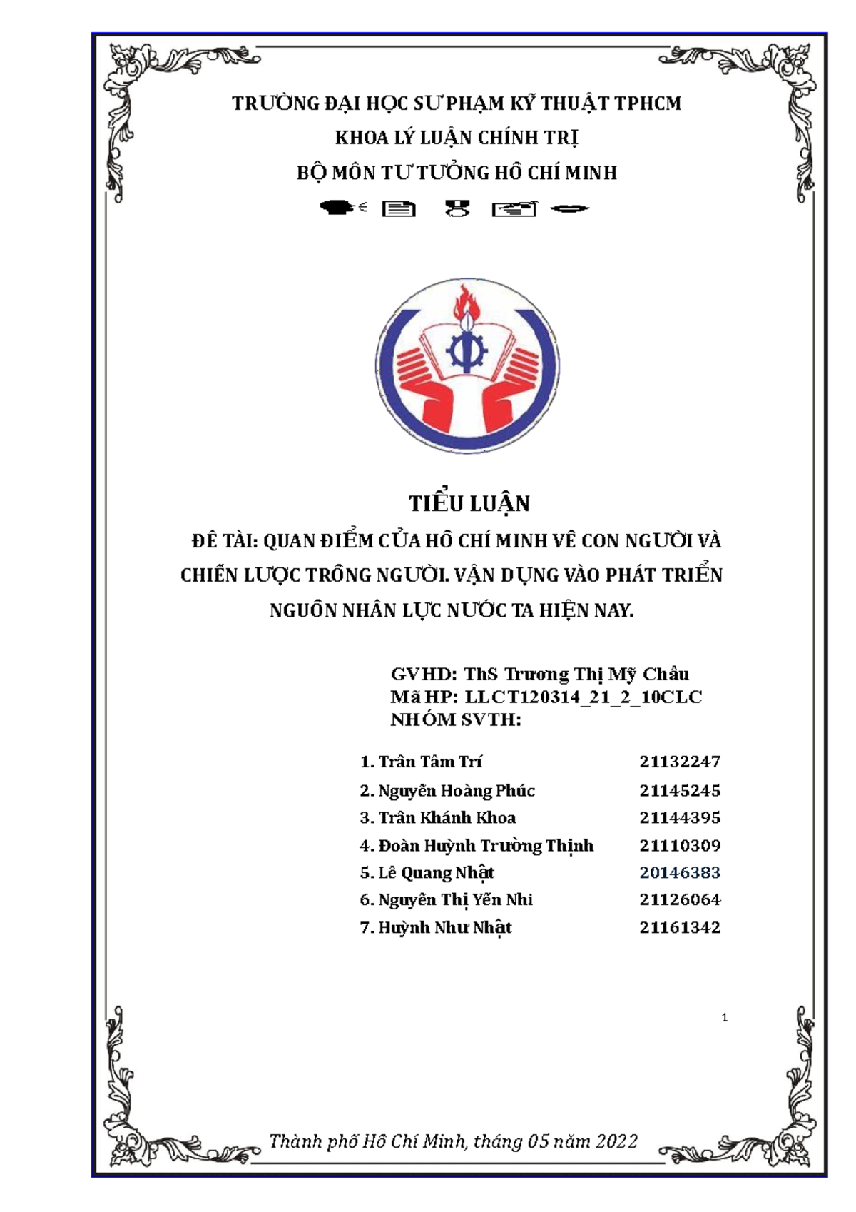 TL Tthcm NHÓM 15 - Vấn đề về con người - TR NG Đ I H C S PH M KỸỸ THU T ...