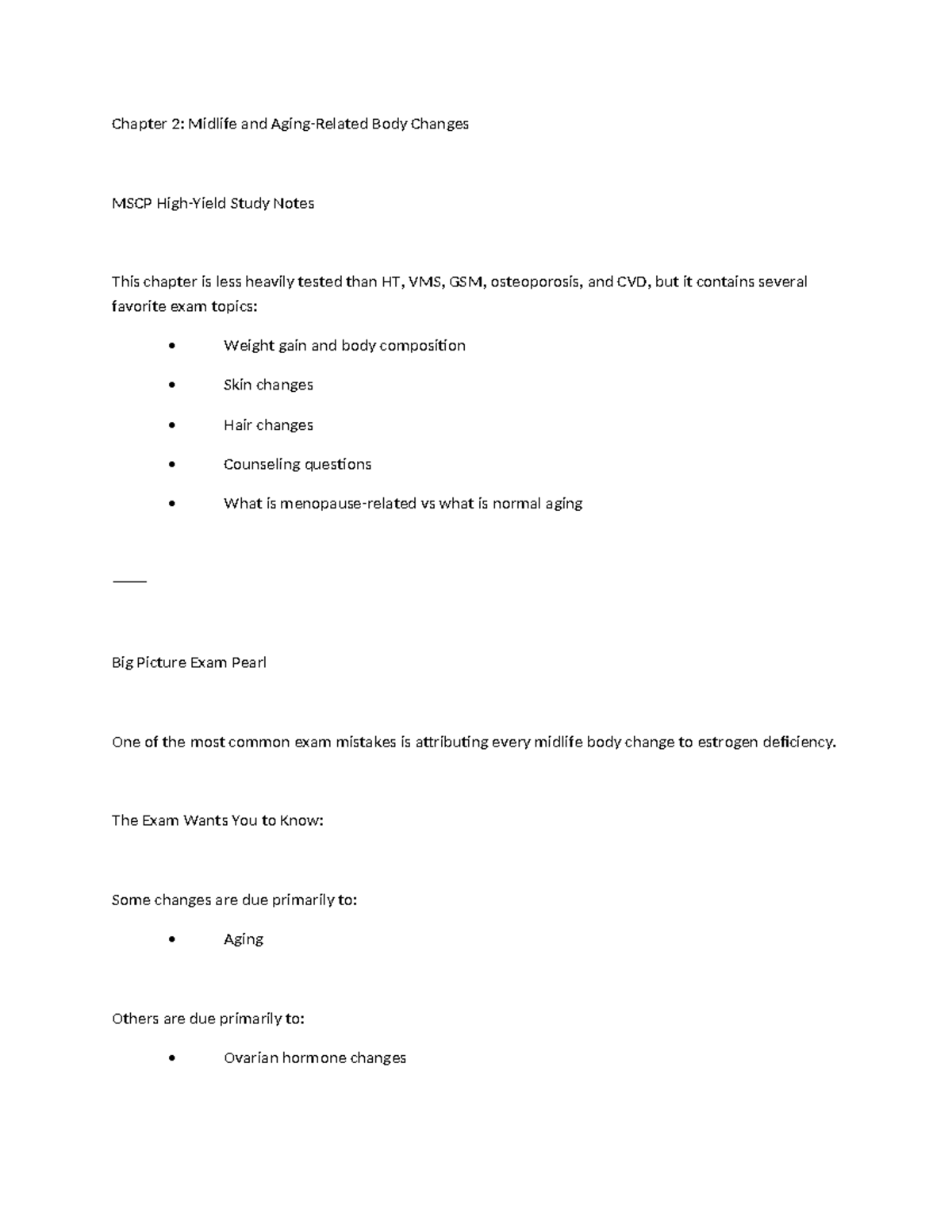 MSCP Chapter 2: Midlife Body Changes & Exam Insights - Studocu