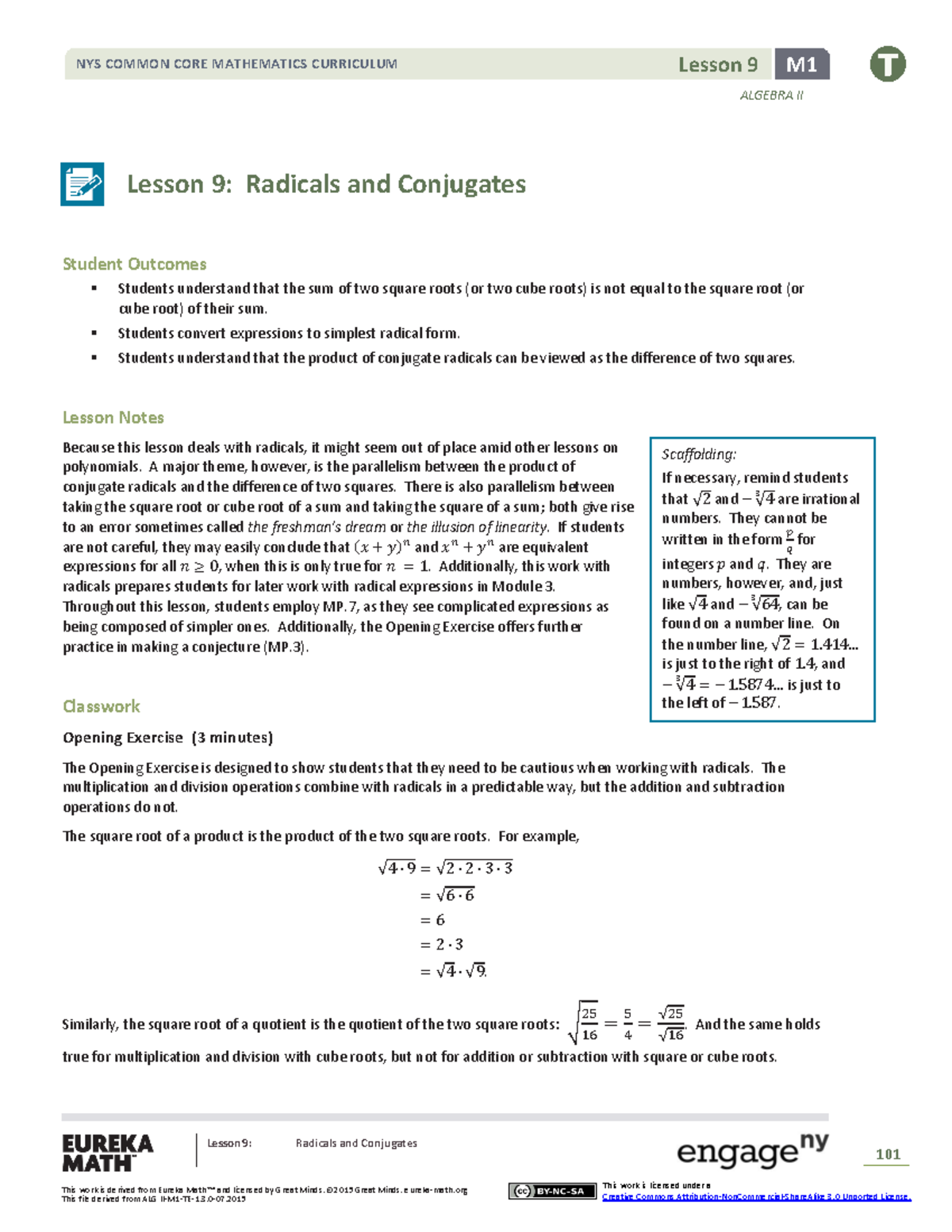 Algebra ii m1 topic a lesson 9 teacher - ALGEBRA II Lesson 9: Radicals ...