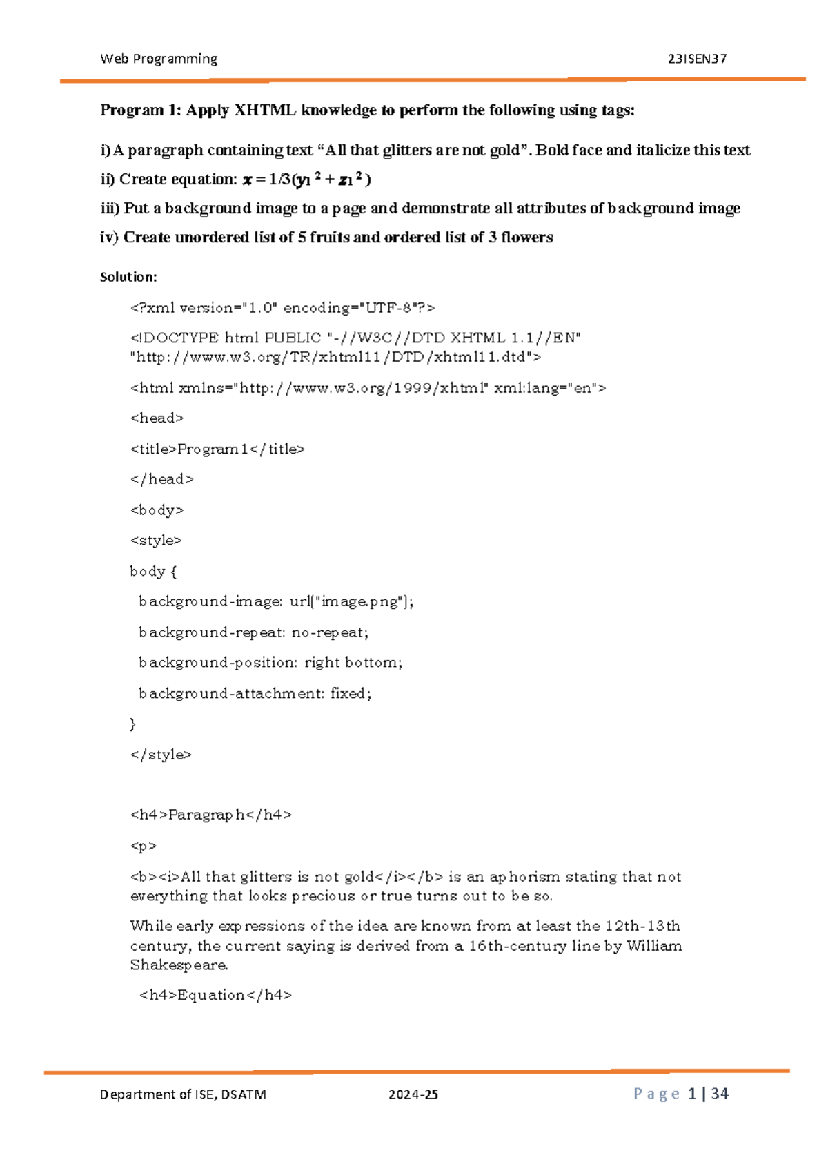 Web Programming 23ISEN37: XHTML & JavaScript Project Solutions - Studocu
