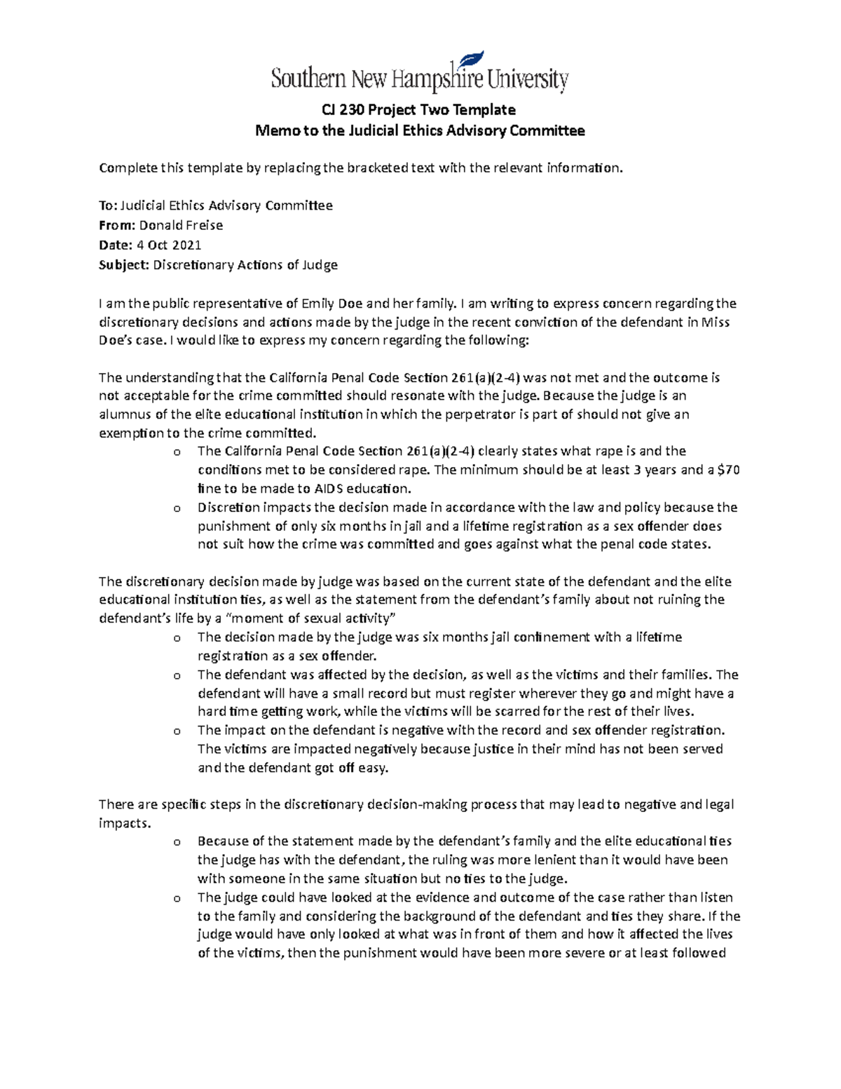 Freise CJ 230 Project Two Template - CJ 230 Project Two Template Memo ...