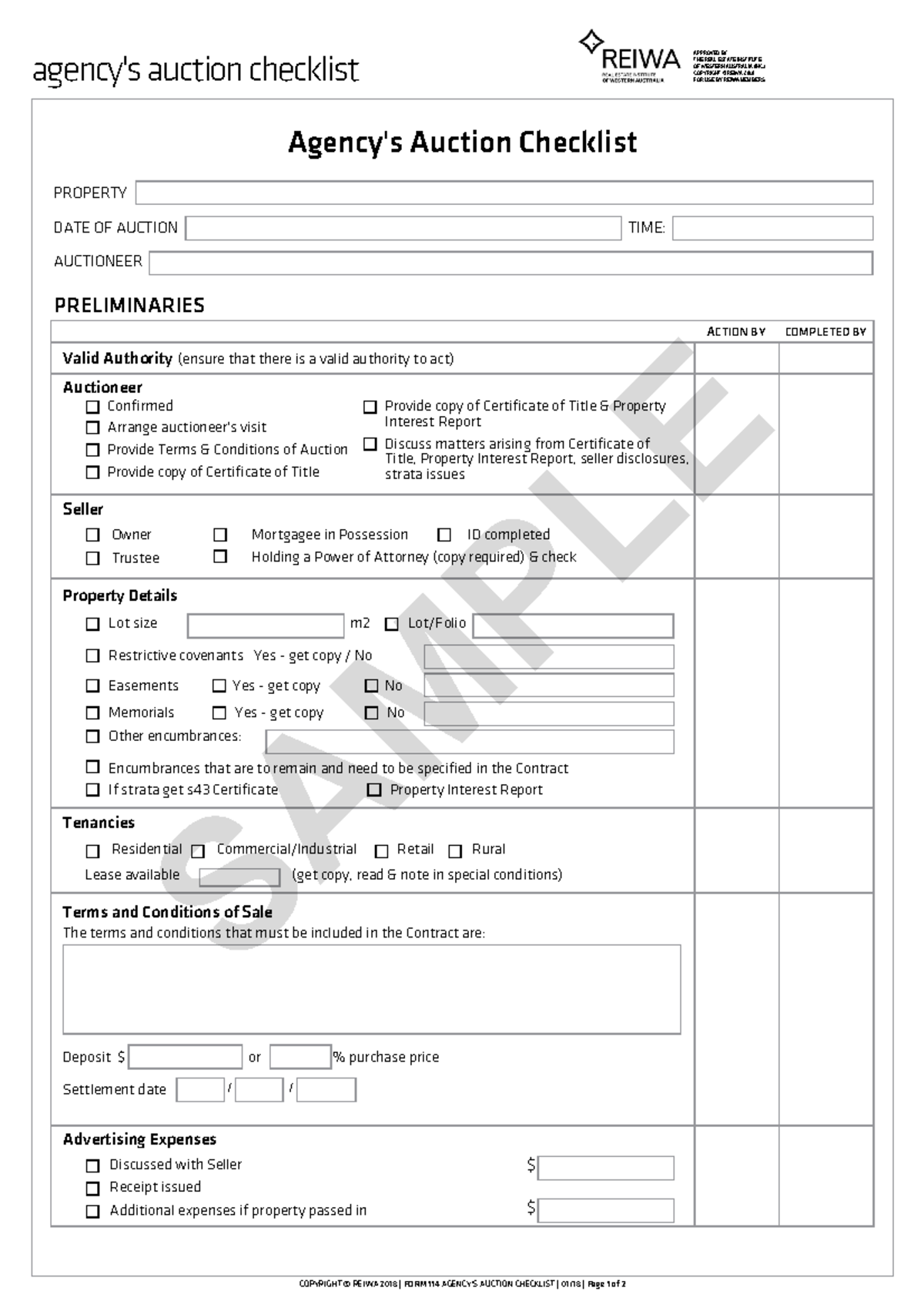 114 1-18 Agency's Auction Preparation Checklist - Studocu