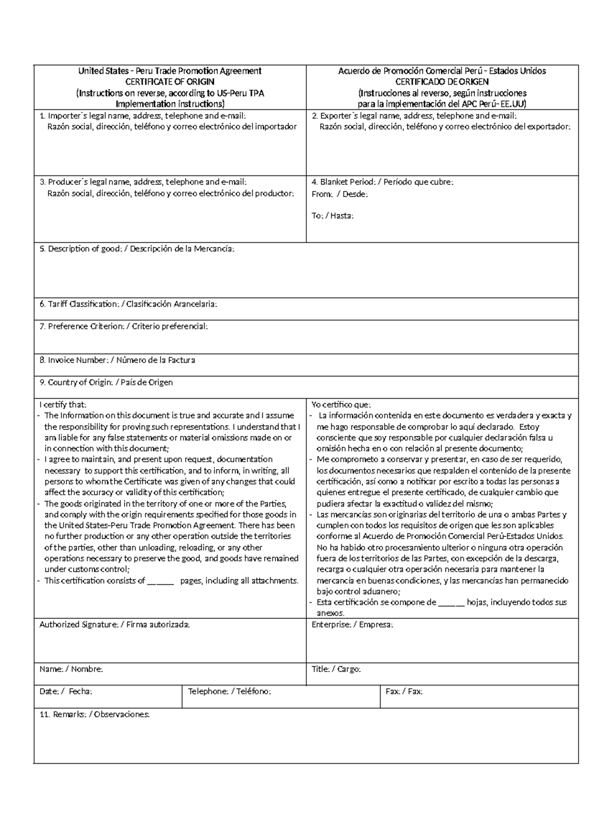 APC 2023 Peru-USA Certificate of Origin Instructions - Studocu