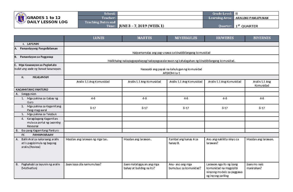 Download - Education - GRADES 1 to 12 DAILY LESSON LOG School: Grade ...