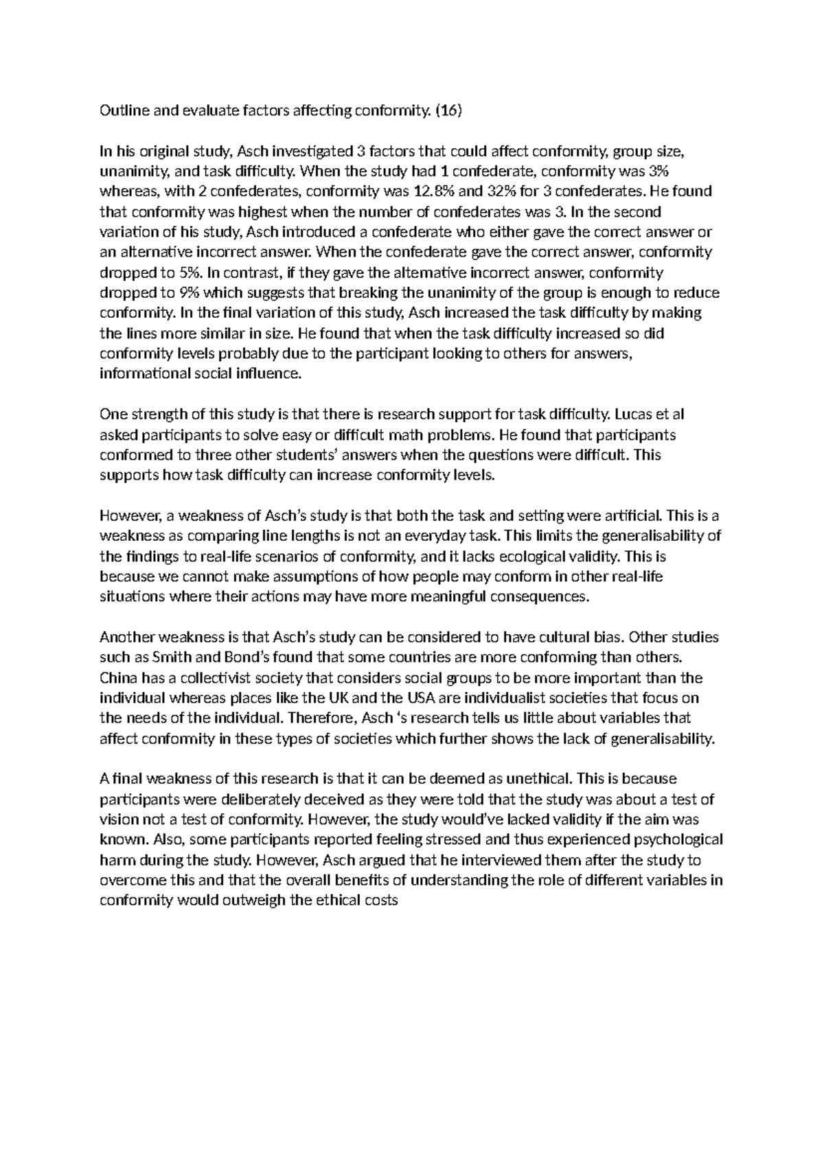 Outline and Evaluate Asch's Conformity Research (Psychology 101) - Studocu