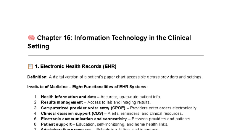 Chapter 15: IT in Clinical Settings - EHR, CPOE, and Future Trends ...